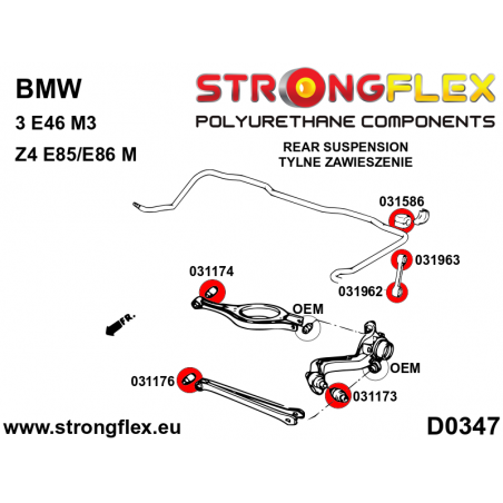 031173A: Rear trailing arm front bush SPORT polyurethane | STRONGFLEX